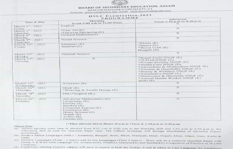 Assam HSLC Time Table 2024, Assam 10th Time Table 2024, SEBA HSLC 10th ...